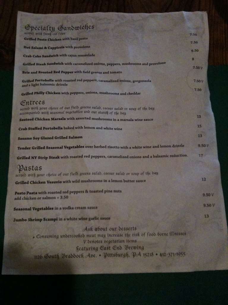 Menu at Map Room pub & bar, Pittsburgh