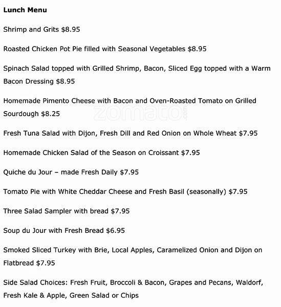 Menu at Dandelion cafe, Hendersonville