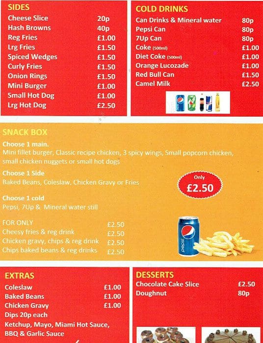 Menu at Miami Fast Food & Shakes, Manchester, 14 Chorlton St.