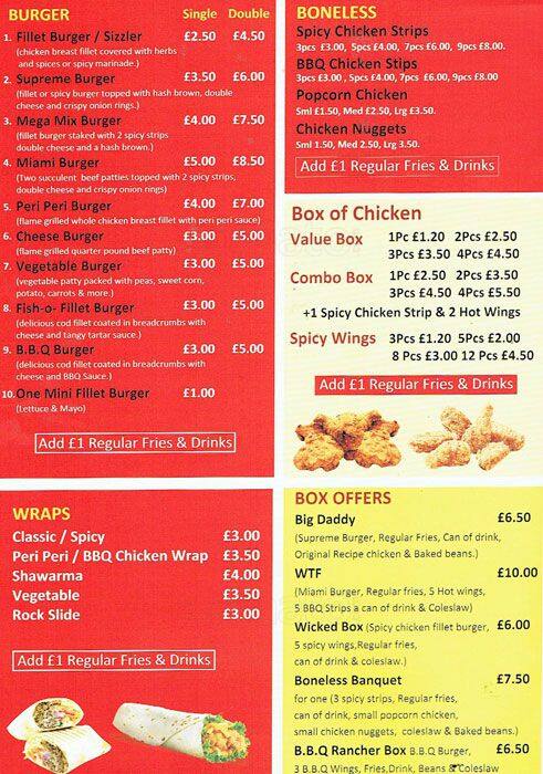 Menu at Miami Fast Food & Shakes, Manchester, 14 Chorlton St.