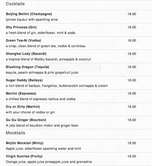 Menu at MoChi restaurant, Wollongong