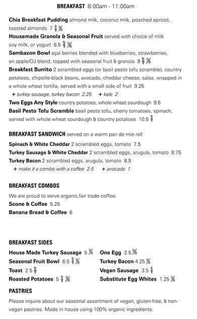 Menu at The Plant Cafe, San Francisco, 3rd St