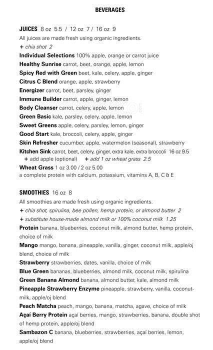 Menu at The Plant Cafe, San Francisco, 3rd St