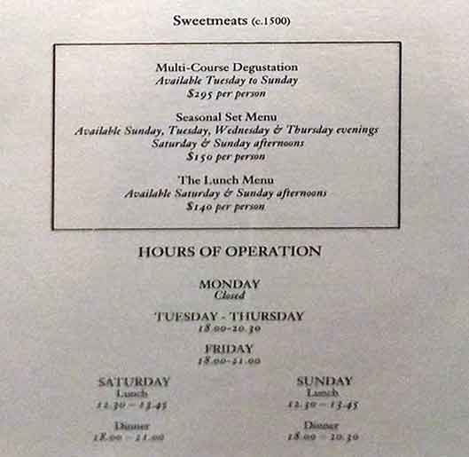 Menu at Dinner by Heston Blumenthal restaurant, Southbank, Level 3