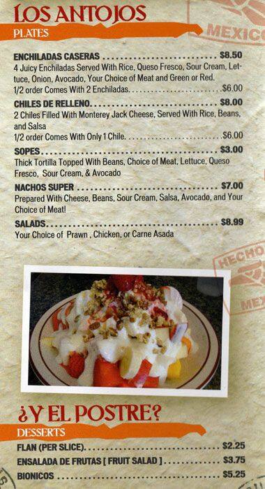 Menu at Tortas Y Taqueria Los Picudos restaurant, San Pablo