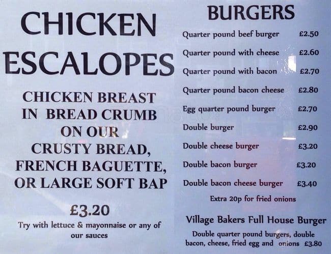 Menu at Village Bakers cafe, Whyteleafe, 213A Godstone Rd