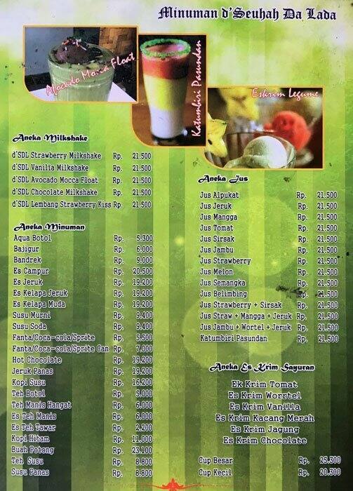 Menu at Resto d’SDL restaurant, Lembang