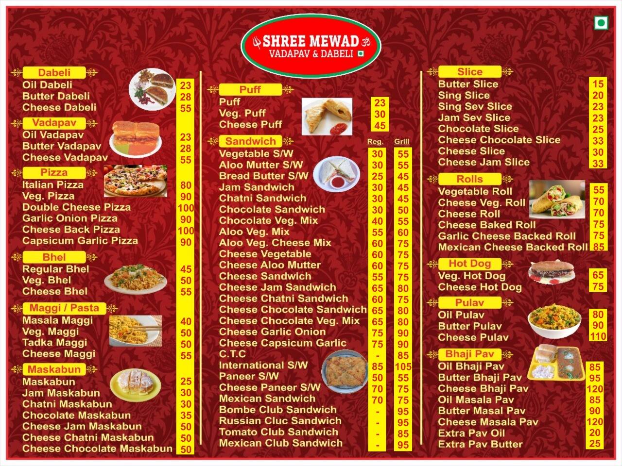 Menu at Shree Mewad Vadapav & Dabeli, Ahmedabad