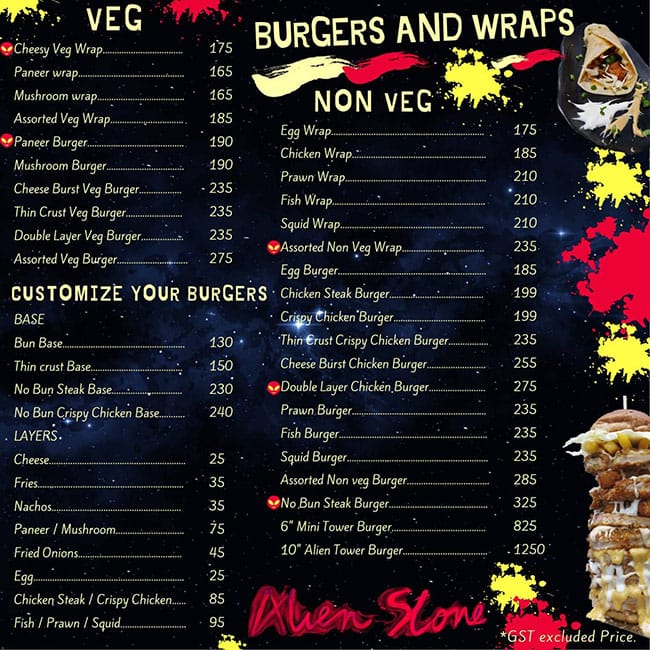 Menu at Alien Stone, Chennai, 8