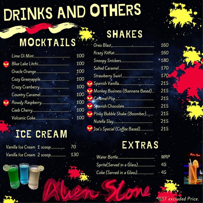 Menu at Alien Stone, Chennai, 8