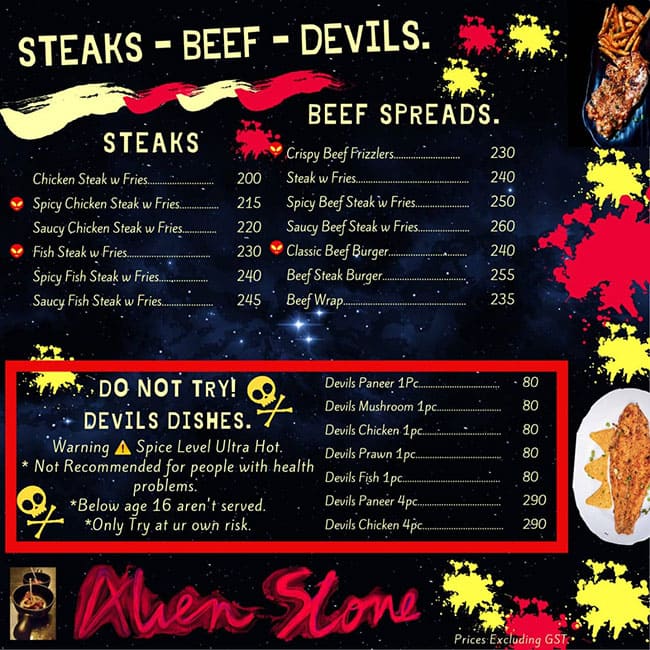 Menu at Alien Stone, Chennai, 8