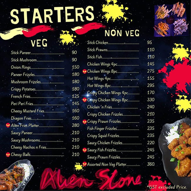 Menu at Alien Stone, Chennai, 8