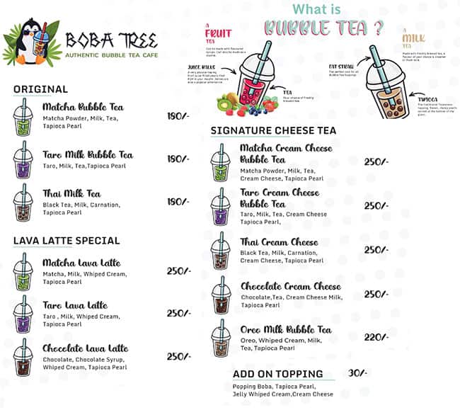 Menu of Boba Tree, Indiranagar, Bangalore