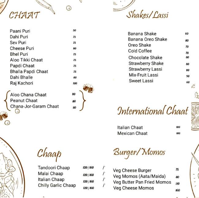 Menu at The Chaat Shop, Dehradun