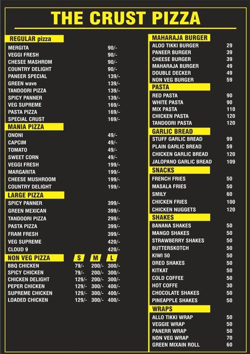 Menu of The Crust Pizza, Kharar Road, Mohali