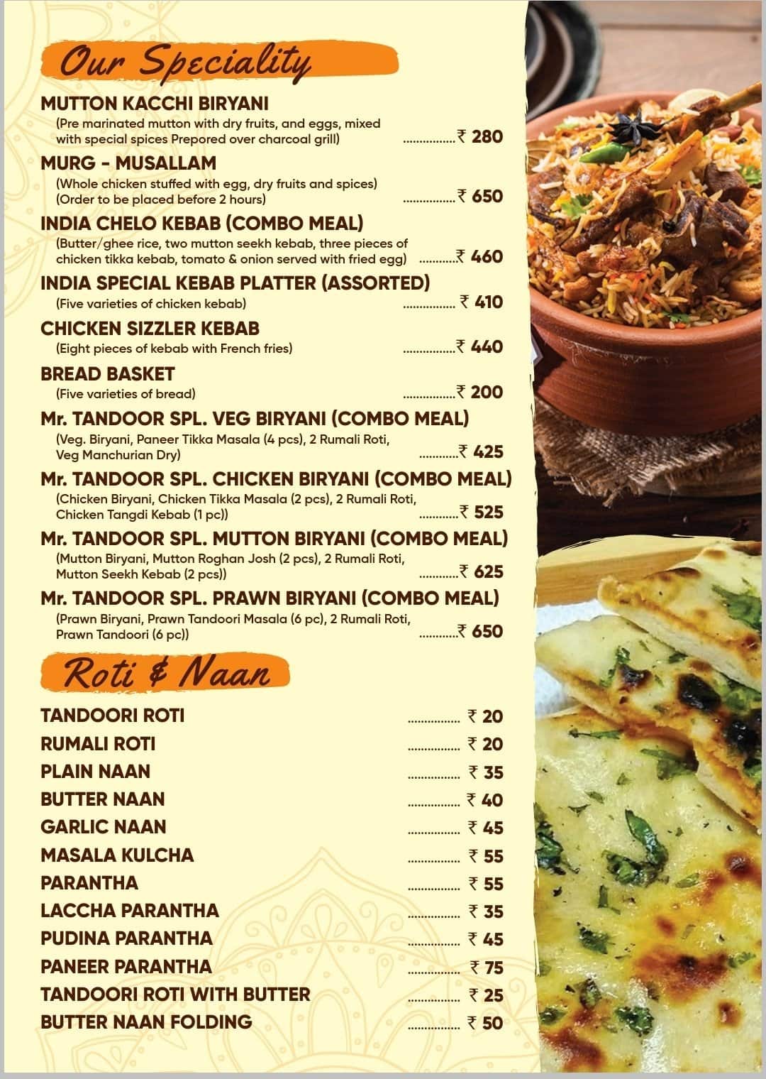 Menu of Mr. Tandoor, Lingampally, Hyderabad