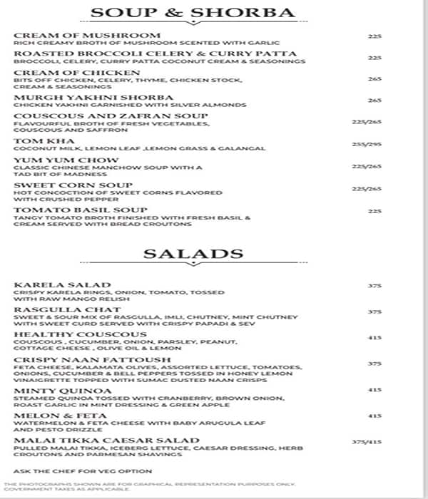 Menu of Inari, Sector 5, Panchkula