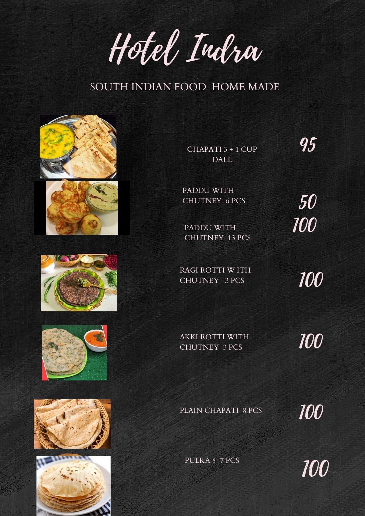 Menu of Hotel Indra, JP Nagar, Bangalore