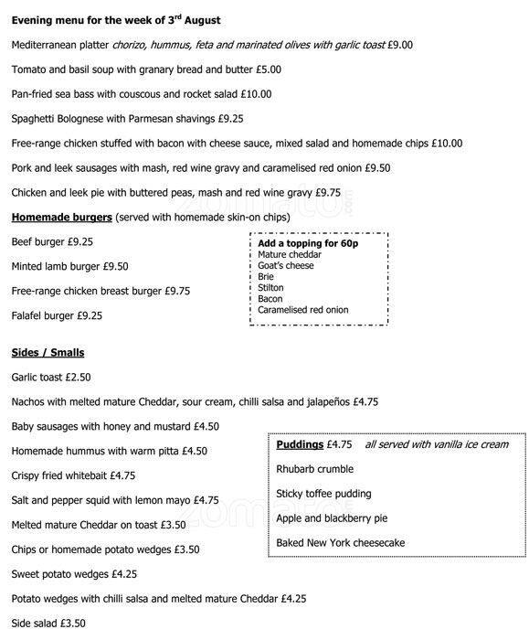 Menu at The Blue Lion pub & bar, London
