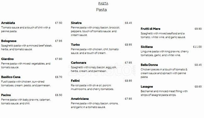 Menu at Bella Donna restaurant, Morden, 87 London Rd