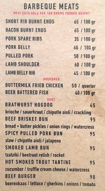 Menu at Hoghouse BBQ & Bakery at Spier, Cape Town