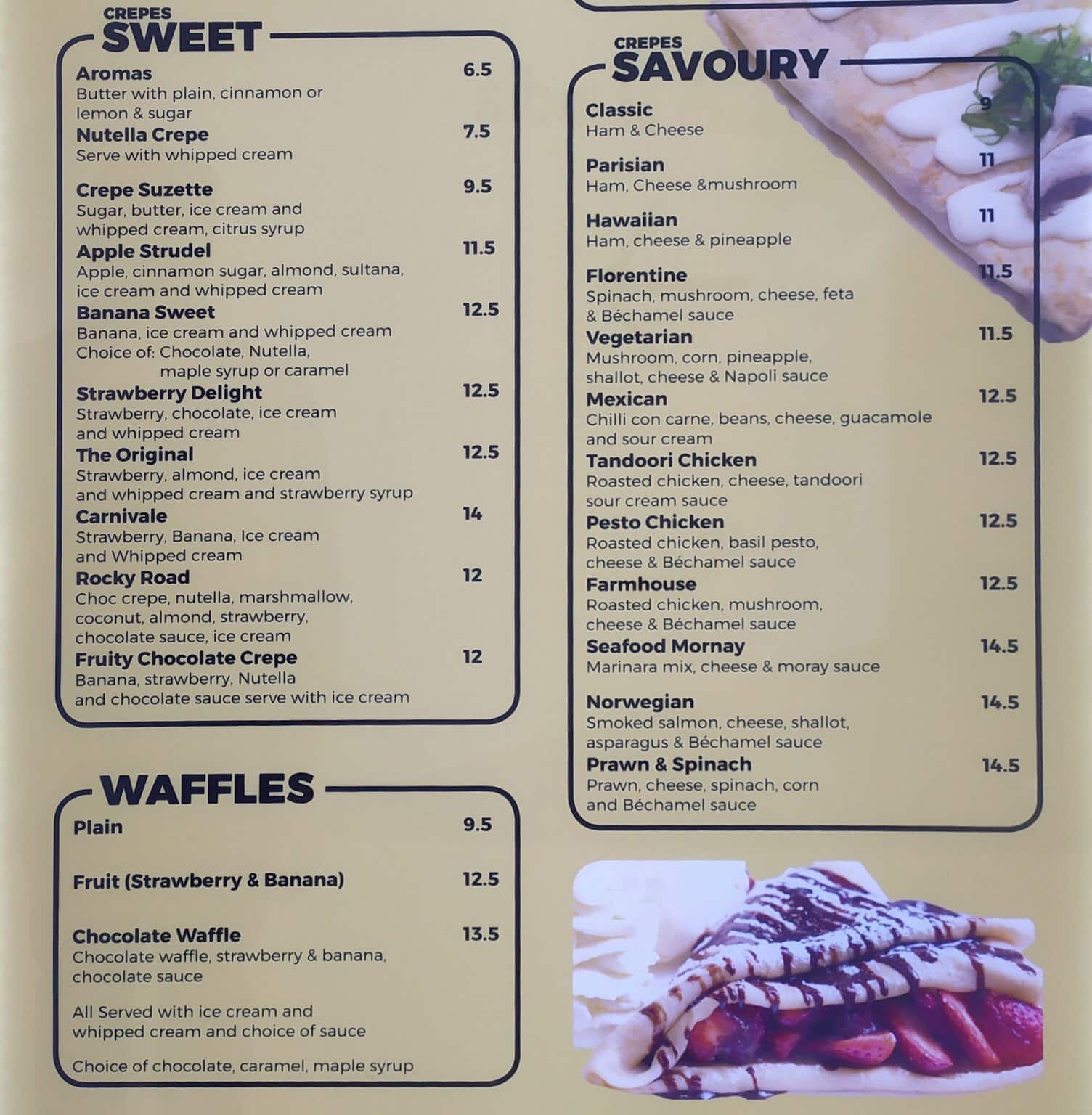 Menu at The Crepe Cafe, Aspley