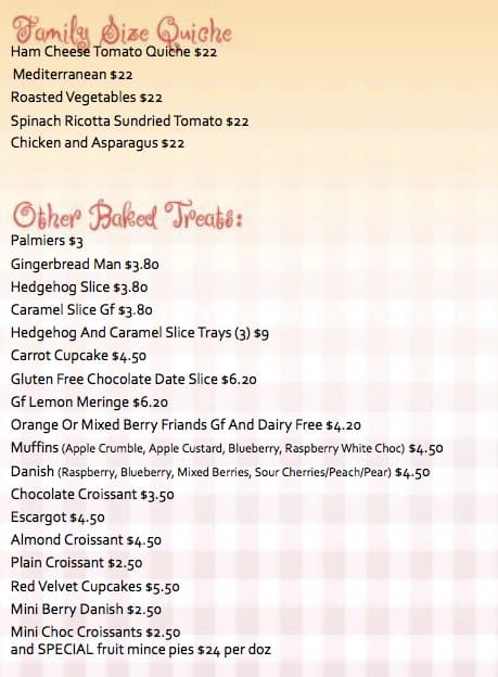 Menu at Picobello Patisserie cafe, Bicton