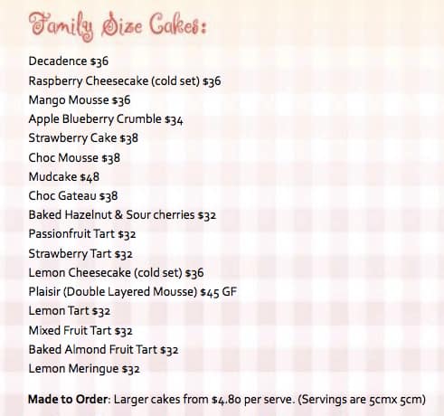 Menu at Picobello Patisserie cafe, Bicton