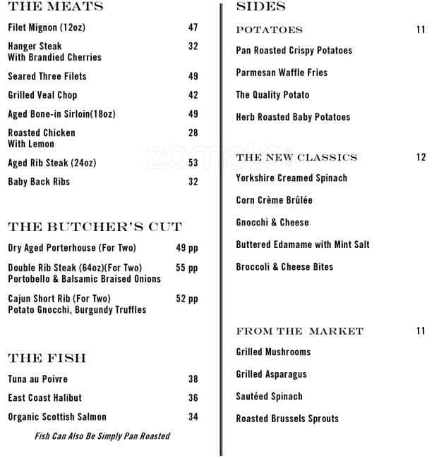 Menu at Quality Meats pub & bar, West New York, 57 W 58th St