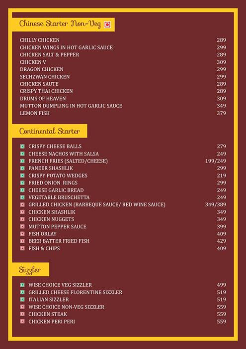 Menu at Wise Choice, Lucknow