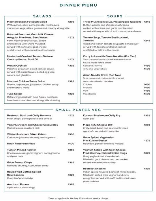 Menu at Nazaré, Colva