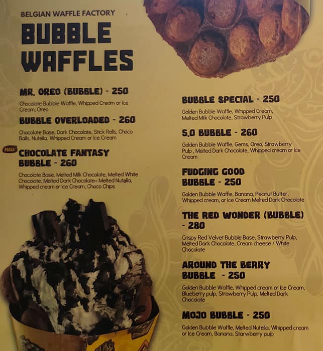 Menu of Belgian Waffle Factory, Aashiana, Lucknow