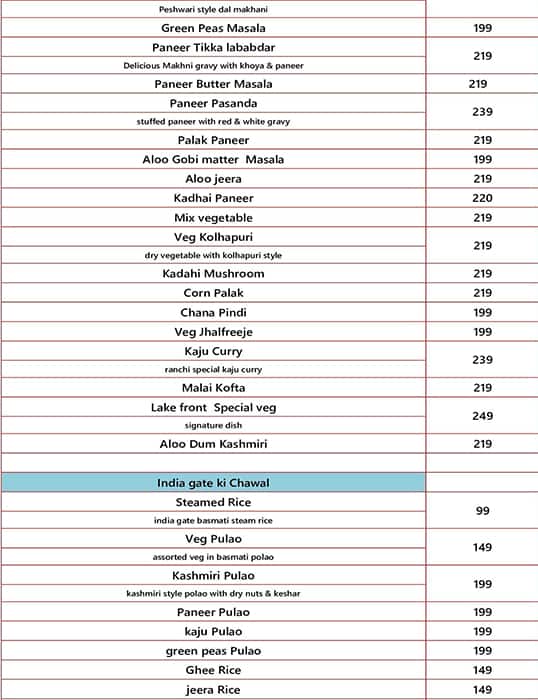 Menu at Lake View Restaurant, Ranchi