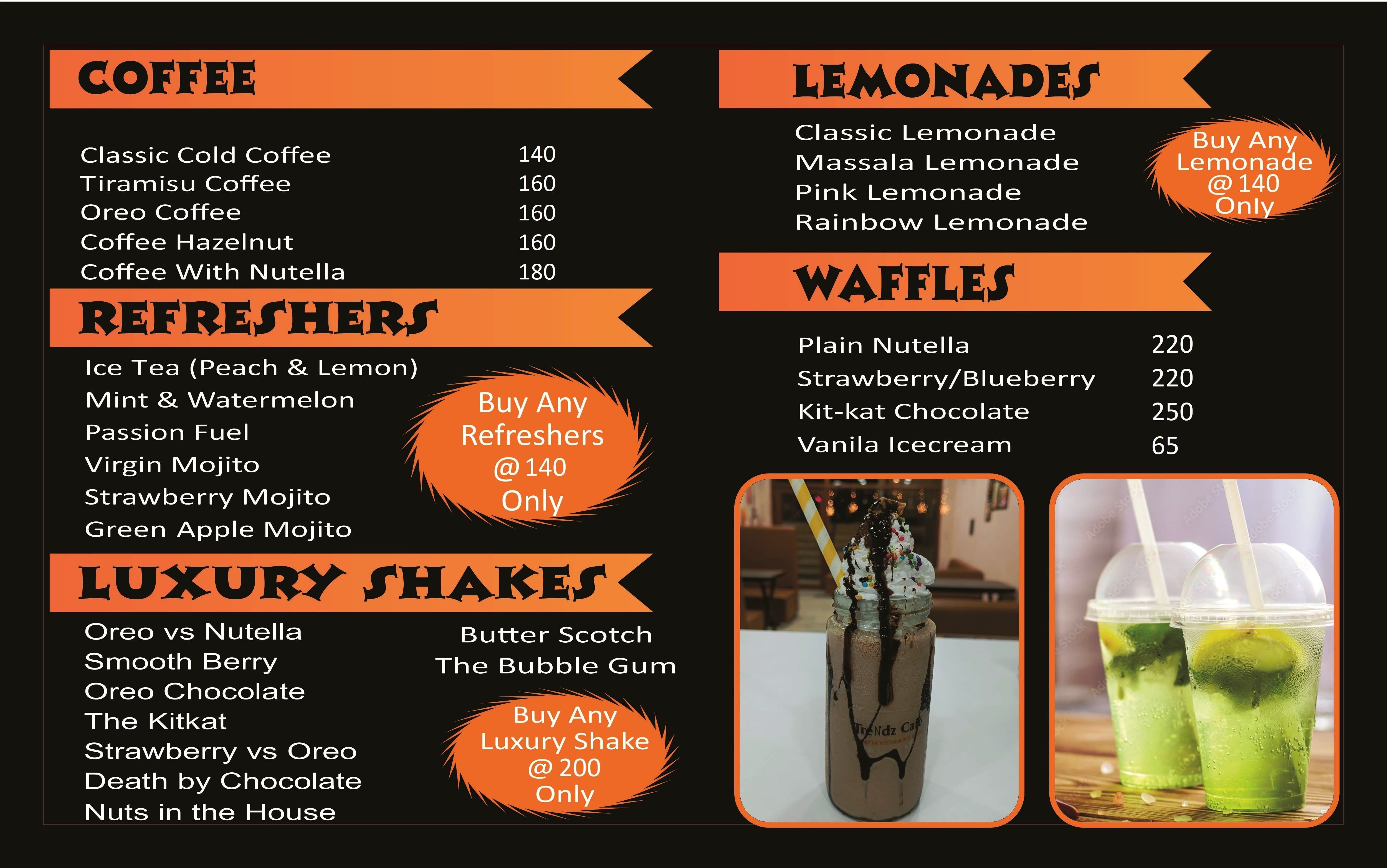 Menu of Trendz Cafe, Nangloi, New Delhi