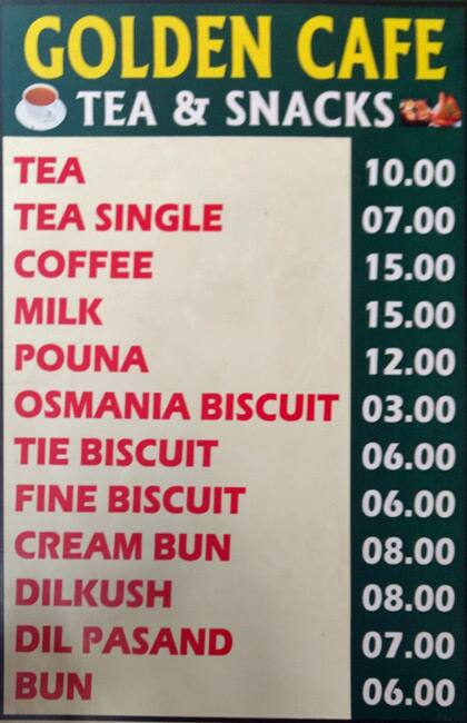 Menu at Golden Cafe, Hyderabad, shop no.6-7-124