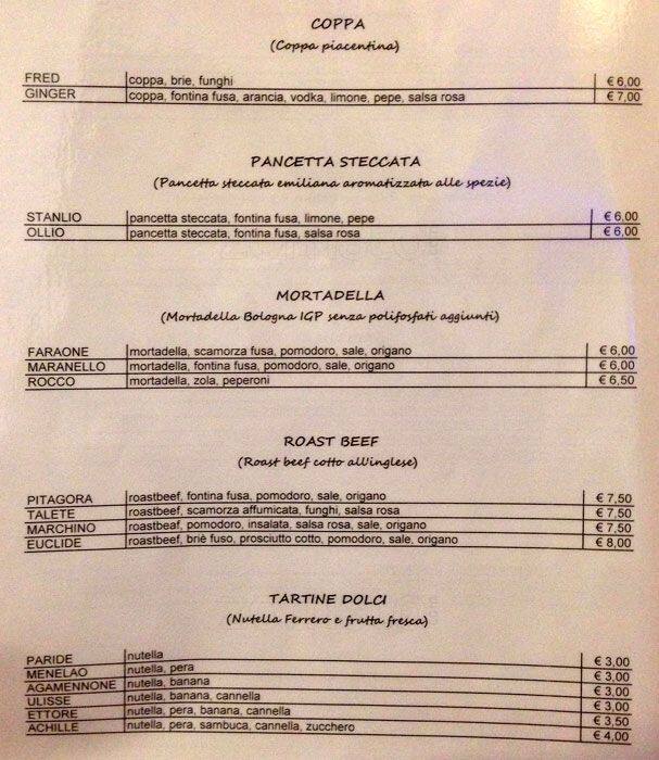 Menu at Blue Eyes pub & bar, Milan, Via Santa Tecla