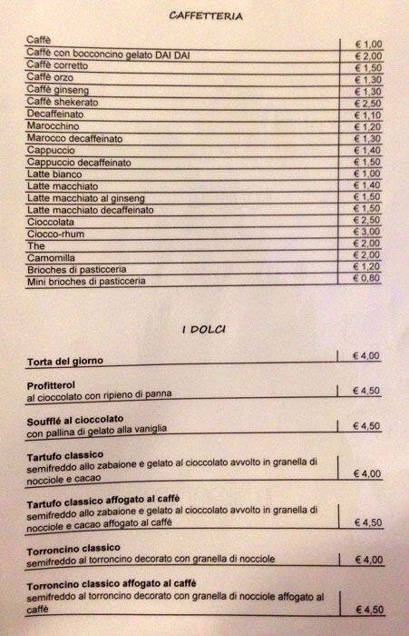 Menu at Blue Eyes pub & bar, Milan, Via Santa Tecla