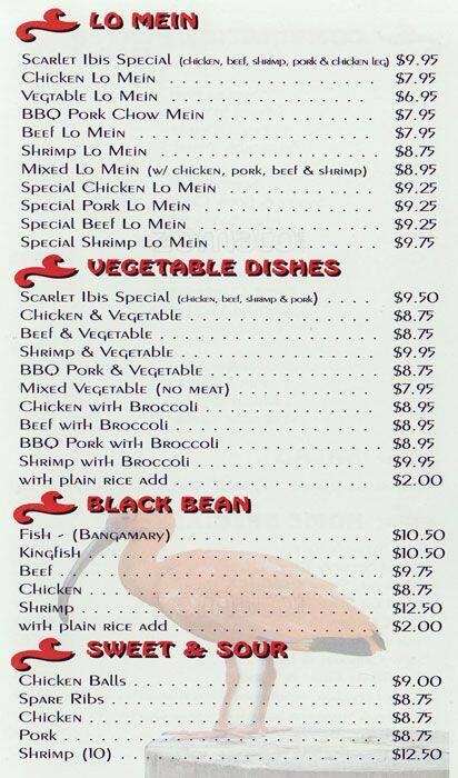 Menu at Scarlet Ibis restaurant, Toronto