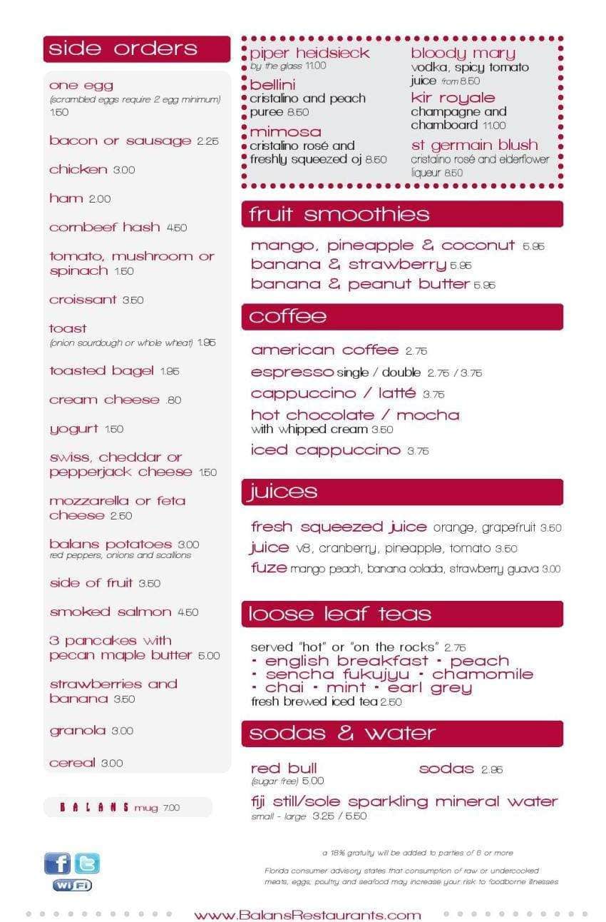 Menu at Balans Restaurant & Bar - Lincoln Road, Miami Beach, Lincoln Rd