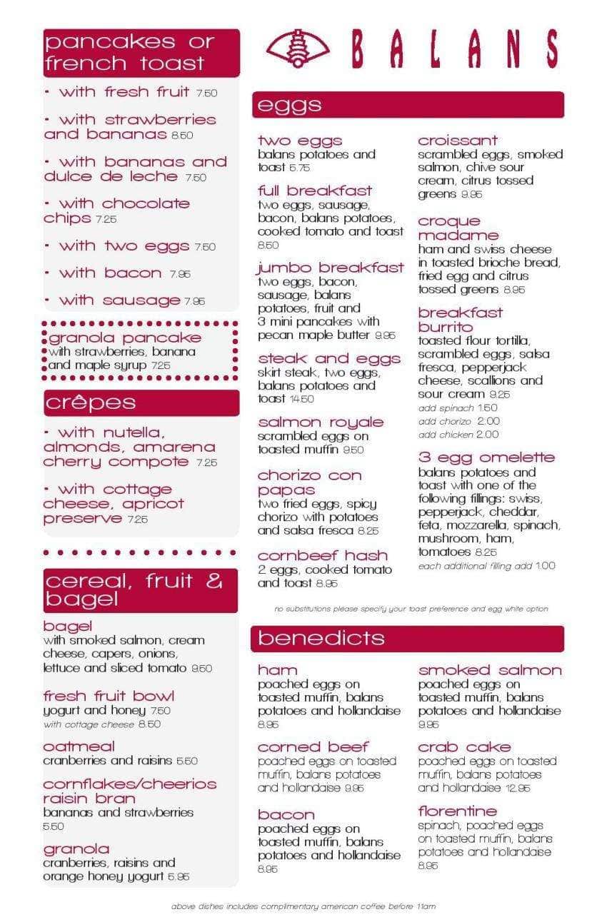 Menu at Balans Restaurant & Bar - Lincoln Road, Miami Beach, Lincoln Rd