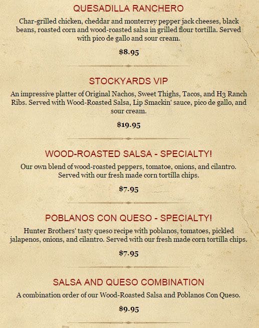 Menu at H3 Ranch steakhouse, Fort Worth