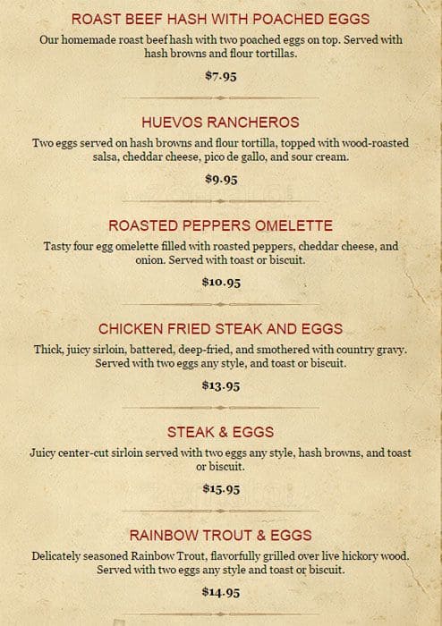 Menu at H3 Ranch steakhouse, Fort Worth