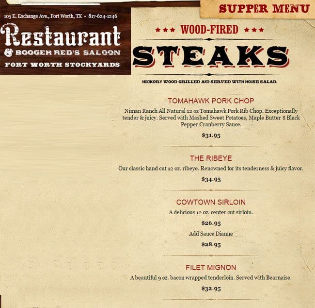 Menu at H3 Ranch steakhouse, Fort Worth
