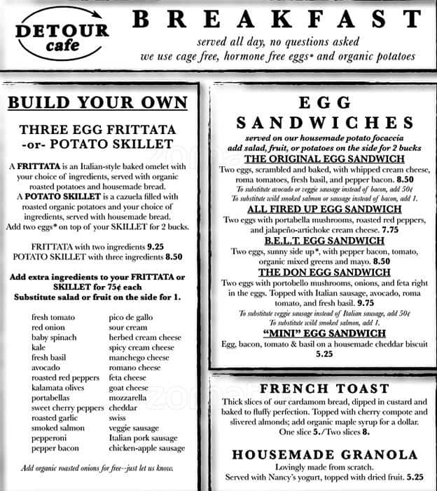 Detour Cafe Menu, Menu for Detour Cafe, Richmond, Portland - Urbanspoon ...