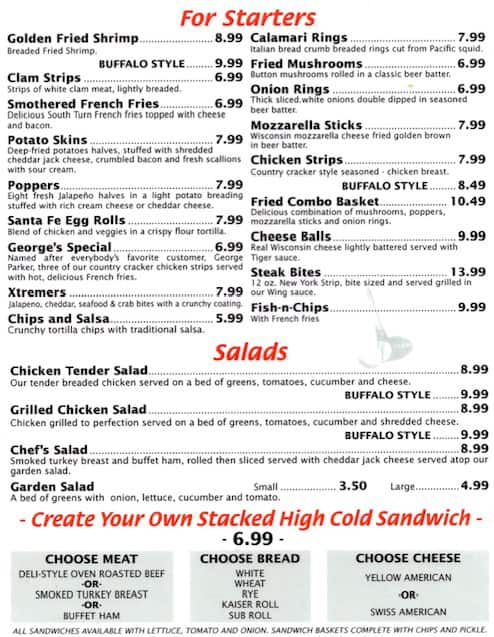 Menu at South Turn Lounge & Restaurant, Daytona Beach