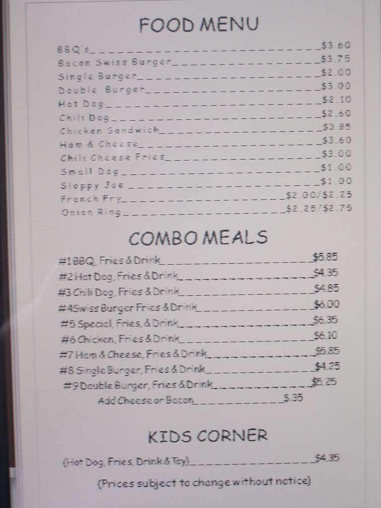 Menu at Whippi-Dip restaurant, Norton Shores