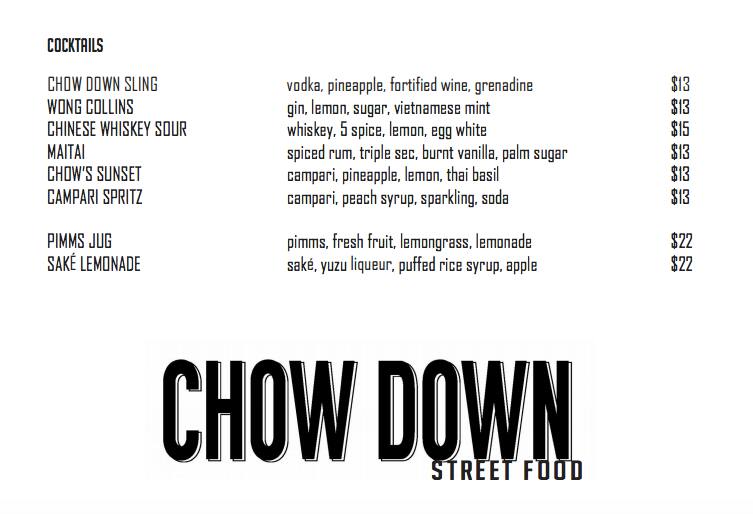 Menu at Chow Down fast food, Brisbane City