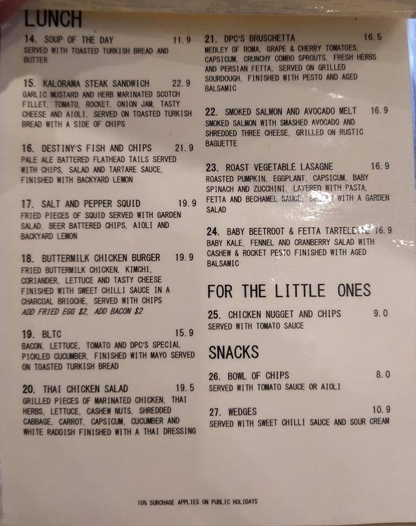 Menu at Destiny Point Cafe, Kalorama