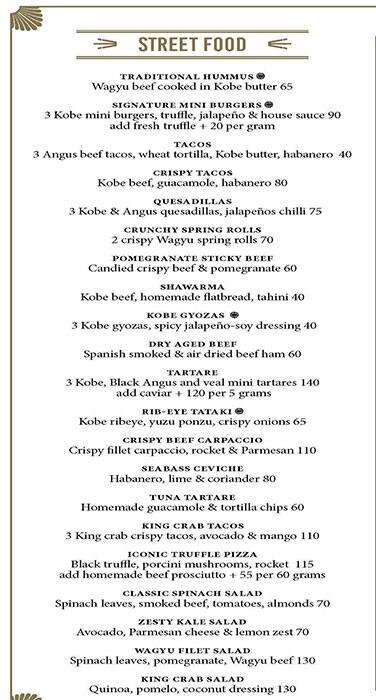 Menu at Beefbar, Dubai, Al Fattan Currency House Tower 2