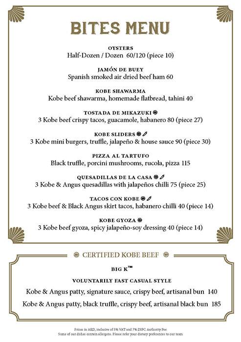 Menu at Beefbar, Dubai, Al Fattan Currency House Tower 2